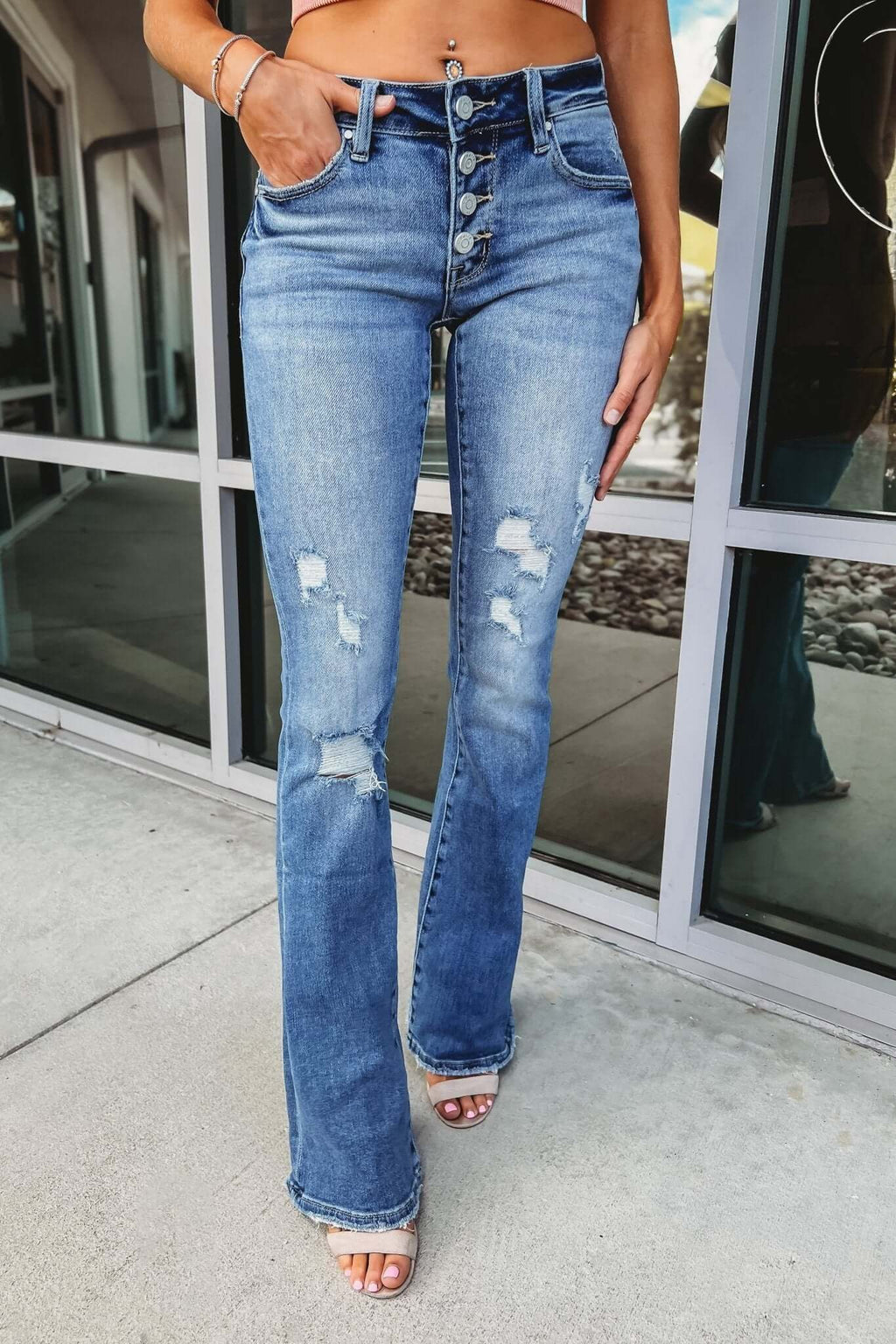 PETRA153 Cassidy Button Fly Low Rise Flare Jeans Simply Me Boutique Sezzle